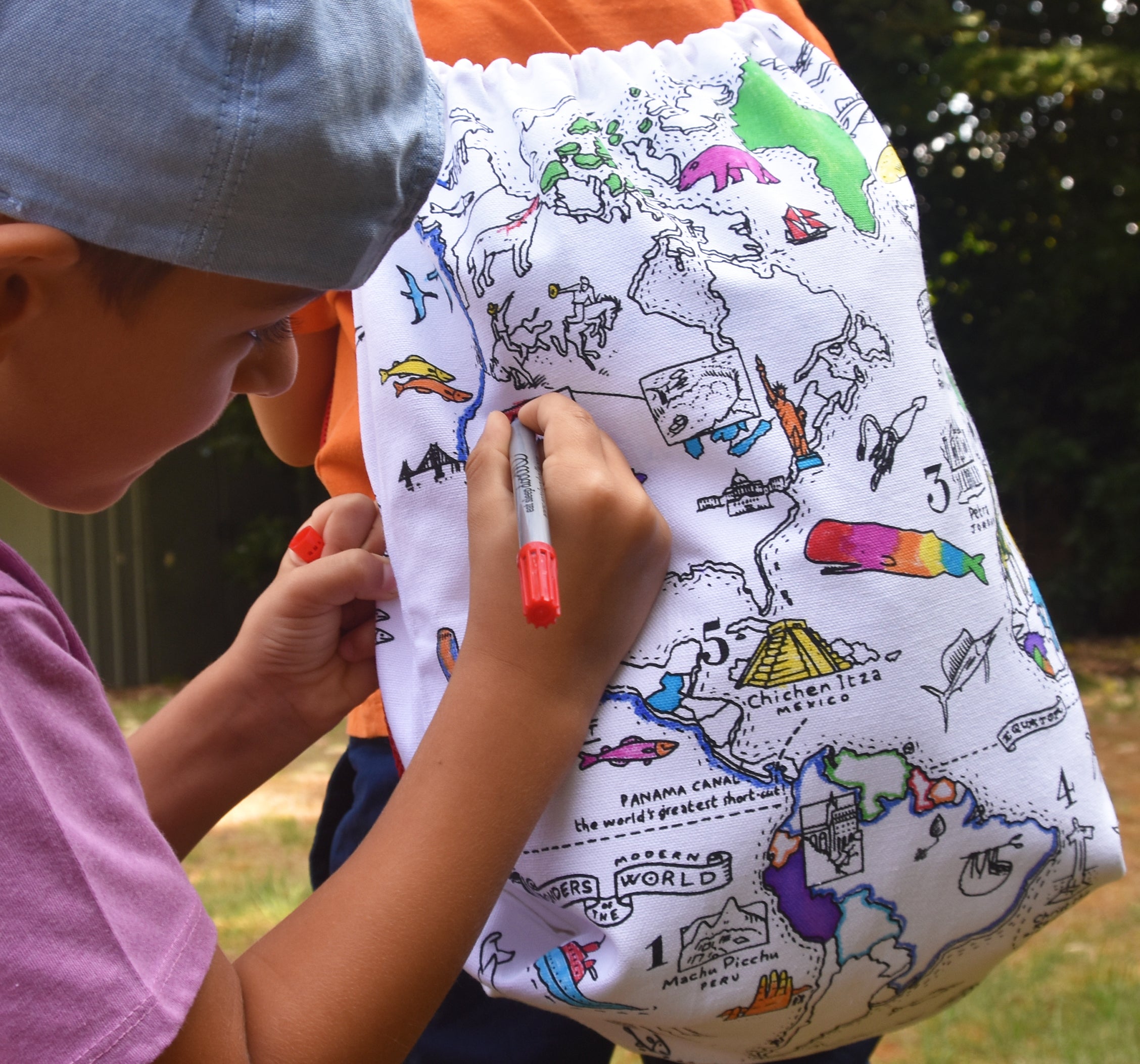 Colour-In World Map Backpack | eatsleepdoodle