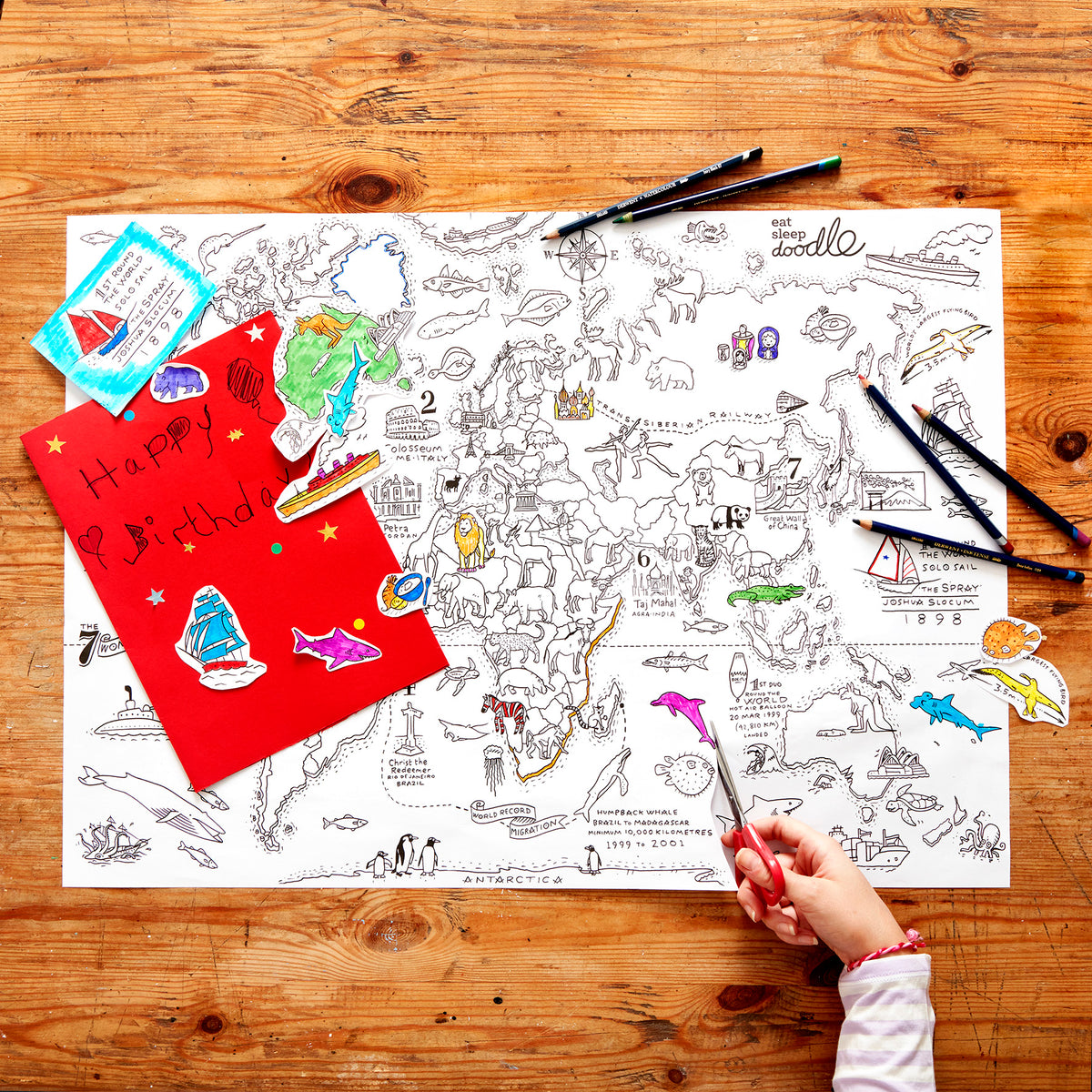 colour in world map wrapping paper (3 sheets)